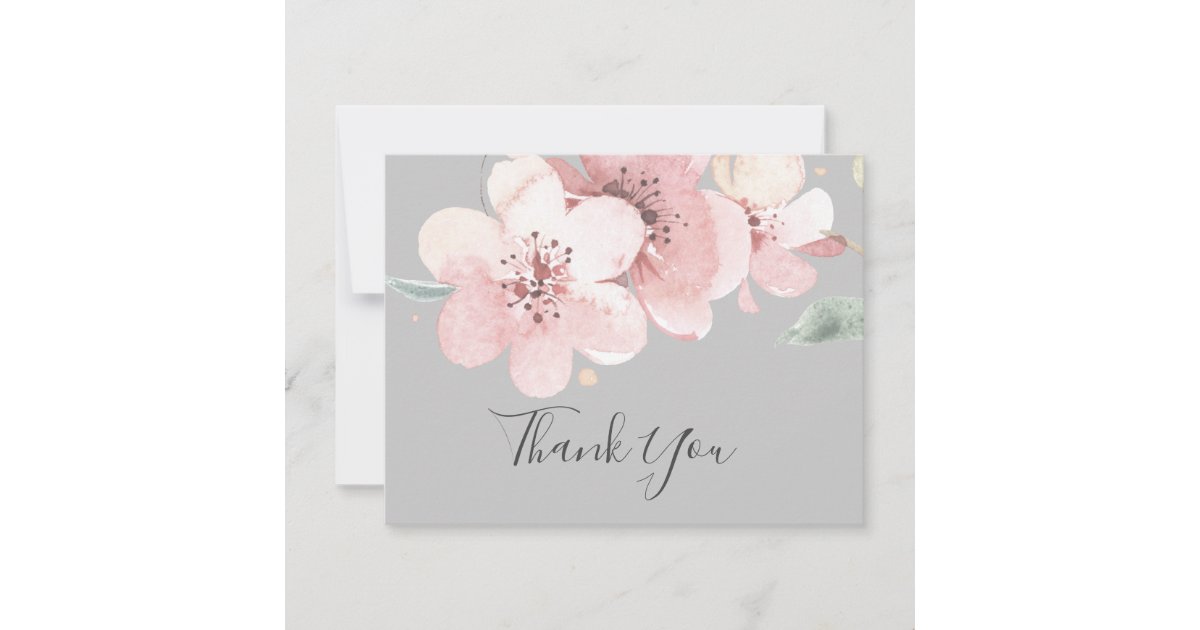 Spring Cherry Blossom | Grey Thank You Card | Zazzle