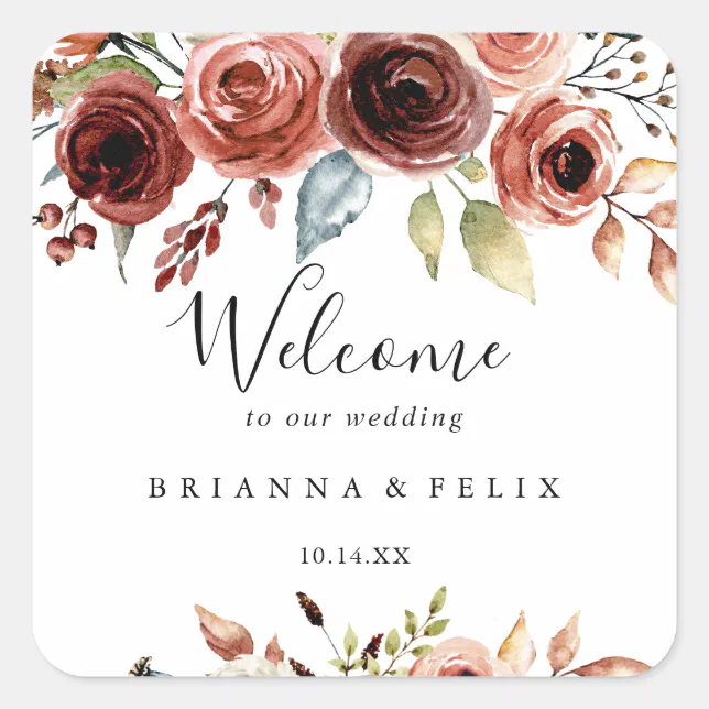 Spring Elegant Floral Wedding Welcome Square Sticker | Zazzle