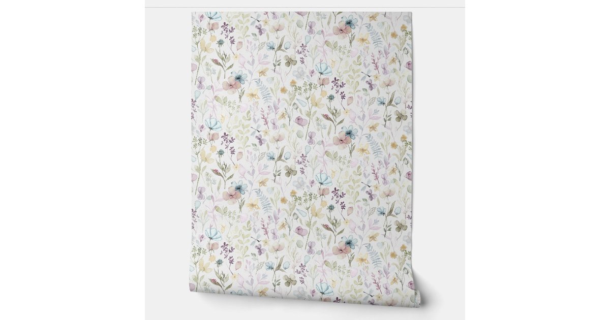 Spring flora and fauna watercolor floral wallpaper | Zazzle