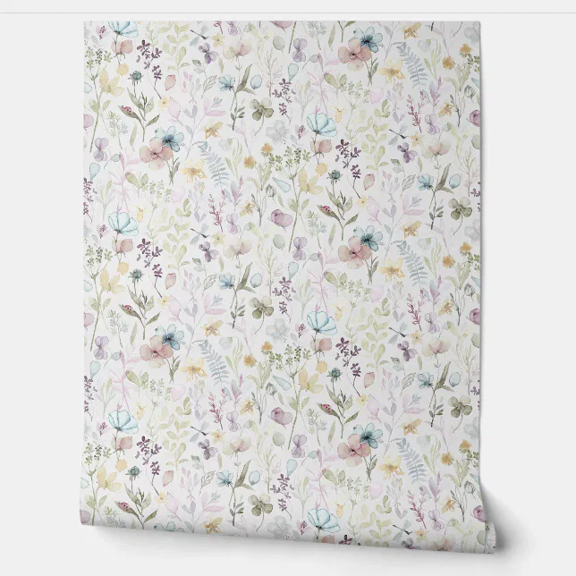 Spring flora and fauna watercolor floral wallpaper | Zazzle