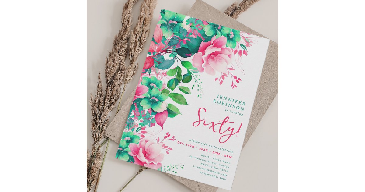 Spring Summer Watercolor Floral 60th Birthday Invitation | Zazzle