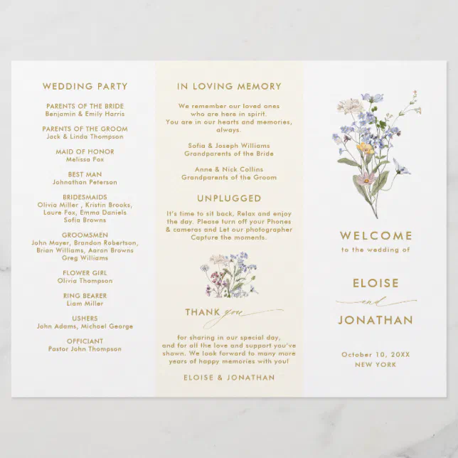 Spring Wildflower Meadow Gold Wedding Program | Zazzle