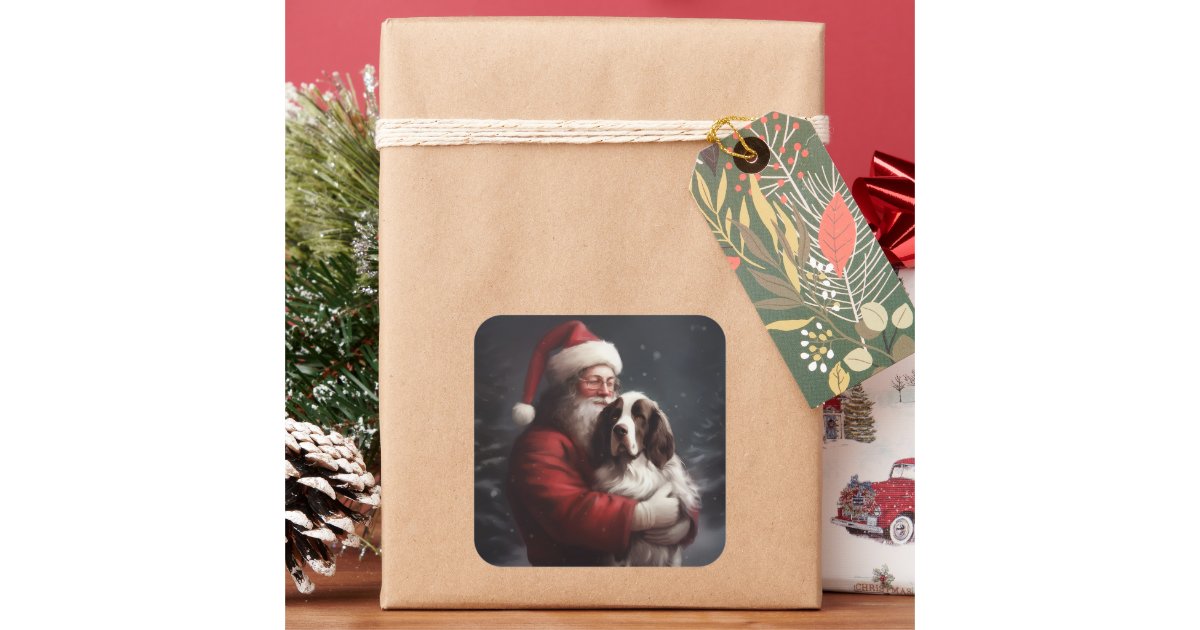 Springer Spaniel Santa Claus Festive Christmas Square Sticker | Zazzle