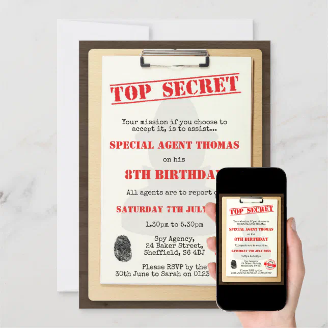 Spy themed birthday party invitation | Zazzle
