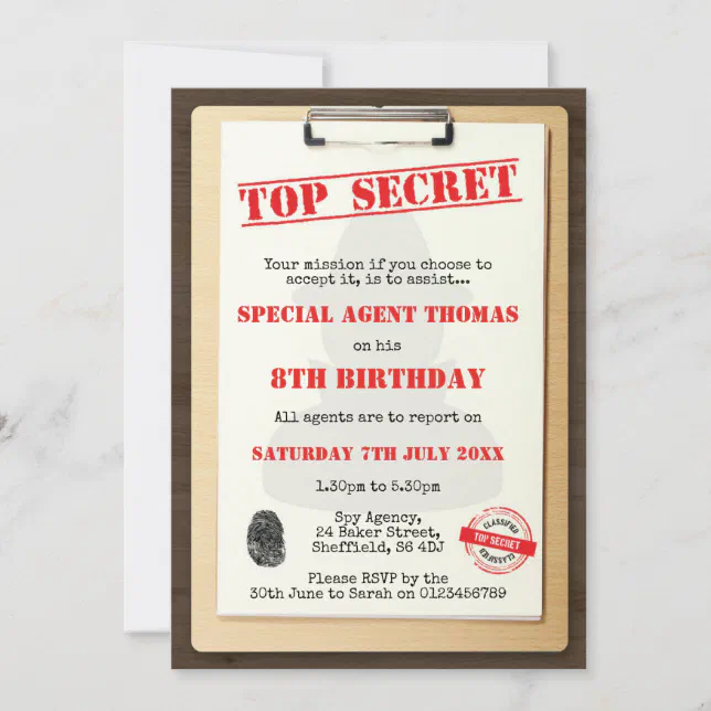 Spy themed birthday party invitation | Zazzle