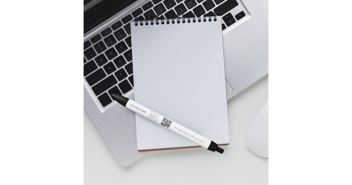 Square Business Logo QR Code & Text Promotional Black Ink Pen | Zazzle