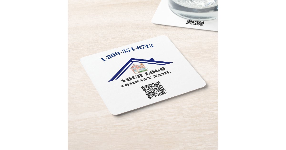 Square Personalised Custom Logo QR Code Paper Coaster | Zazzle