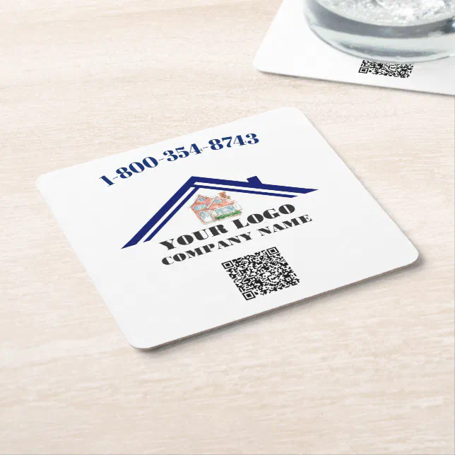 Square Personalised Custom Logo QR Code Paper Coaster | Zazzle