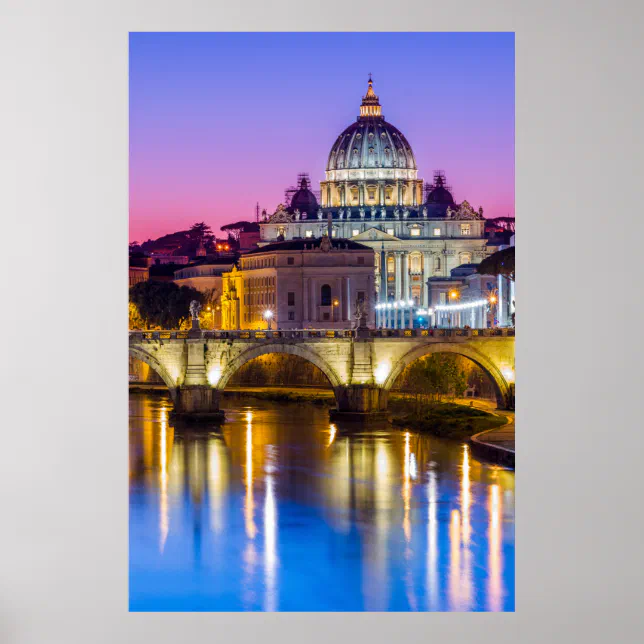 St Peter's Cathedral Vatican city Rome dusk Poster | Zazzle