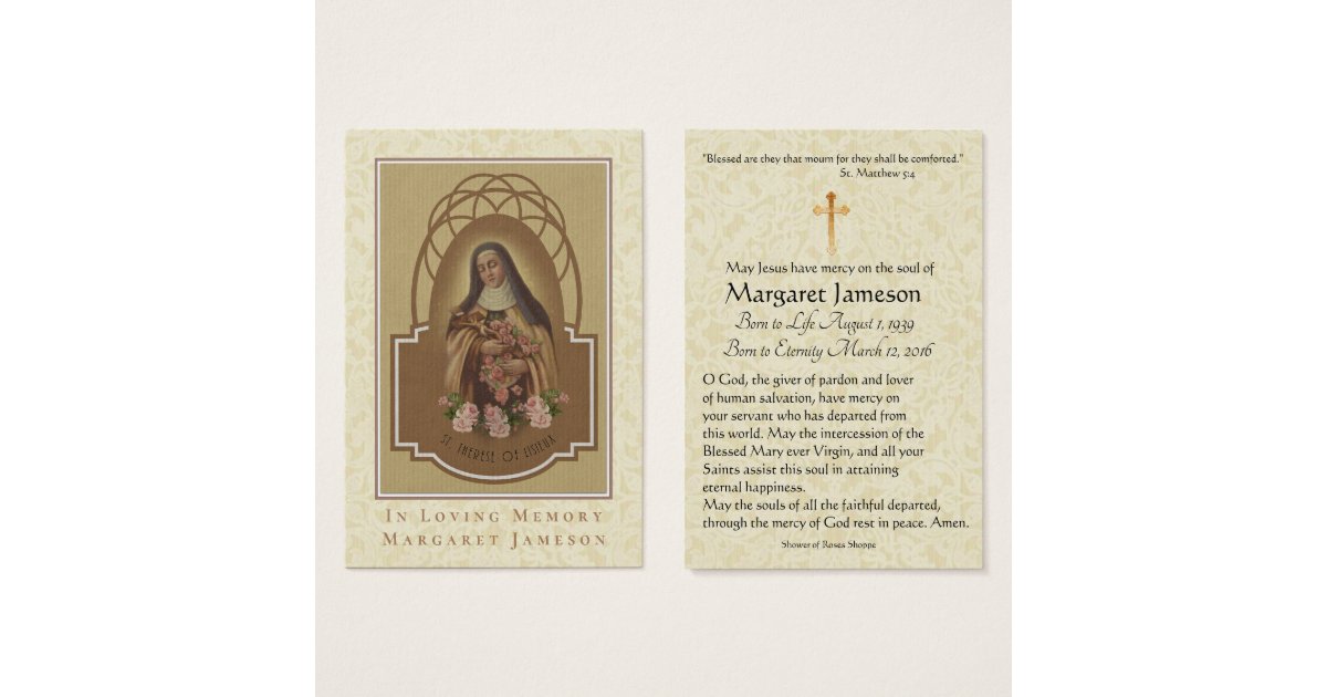 St. Therese Catholic Funeral Memorial Holy Card - | Zazzle