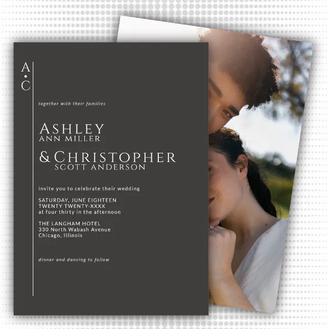 Stacked Dark Slate Monogram Photo Wedding Invitation | Zazzle