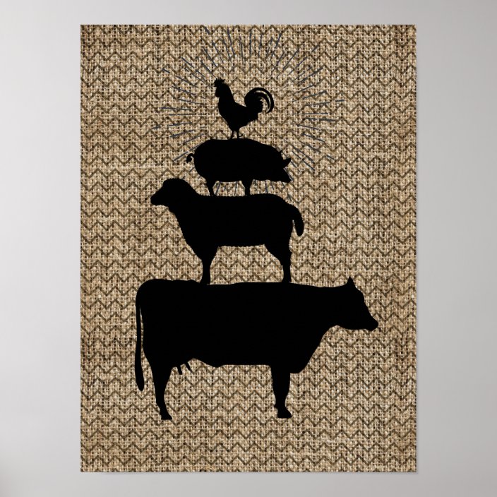 Stacked Farm Animals Silhouettes Poster | Zazzle.co.uk