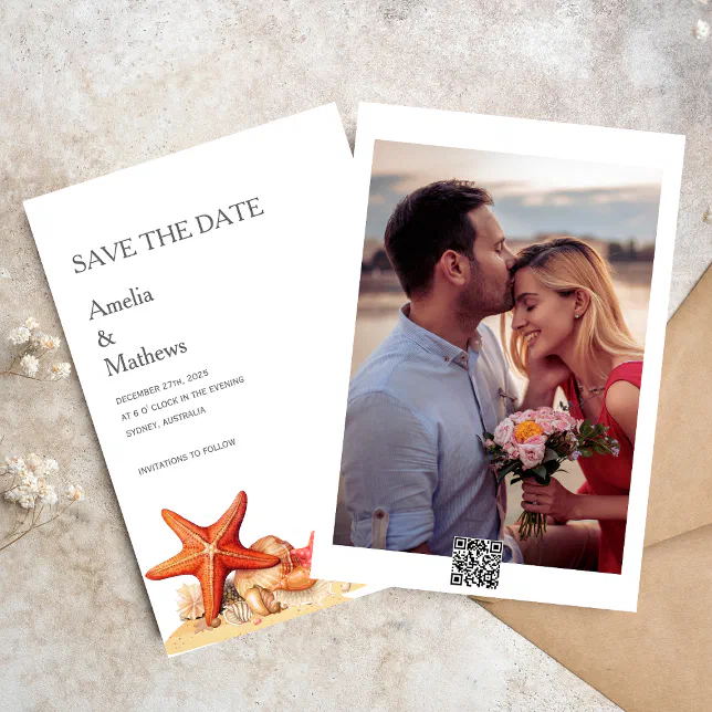 Starfish shells beach nautical Save the date Invitation | Zazzle