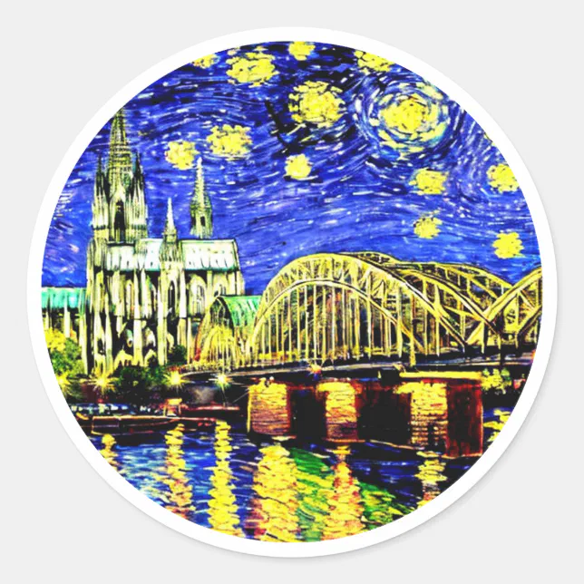 Starry Night Cologne Germany Cathedral Classic Round Sticker | Zazzle