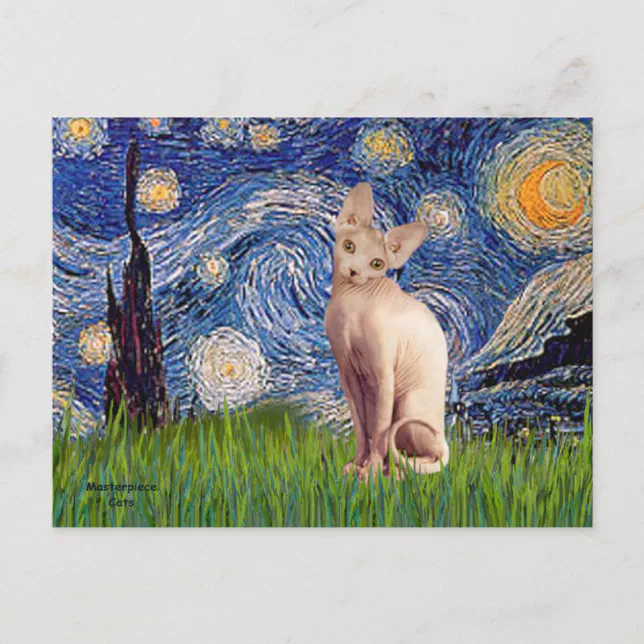 Starry Night - Cream Sphynx Cat Postcard | Zazzle