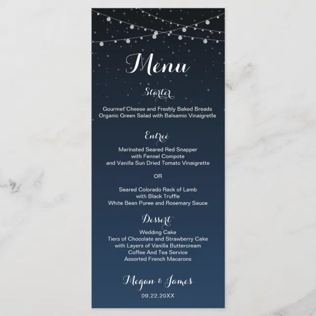 Starry Night Rustic Wedding Dinner Menu | Zazzle