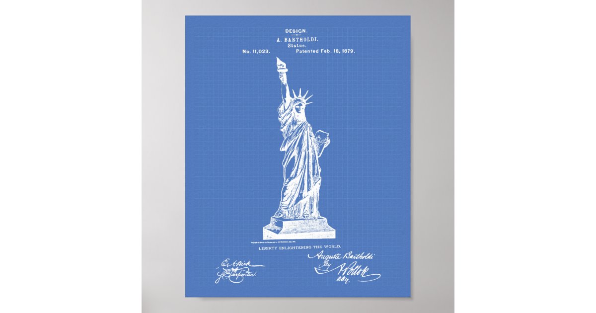 Statue of Liberty 1879 Patent Art - Blueprint Poster | Zazzle