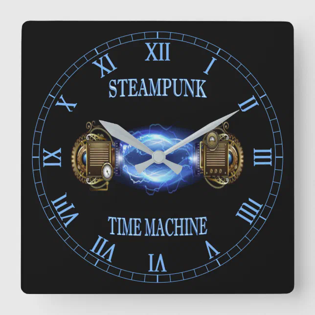 Steampunk ~ Electronic Blue Wave ~ Time Machine ~ Square Wall Clock ...