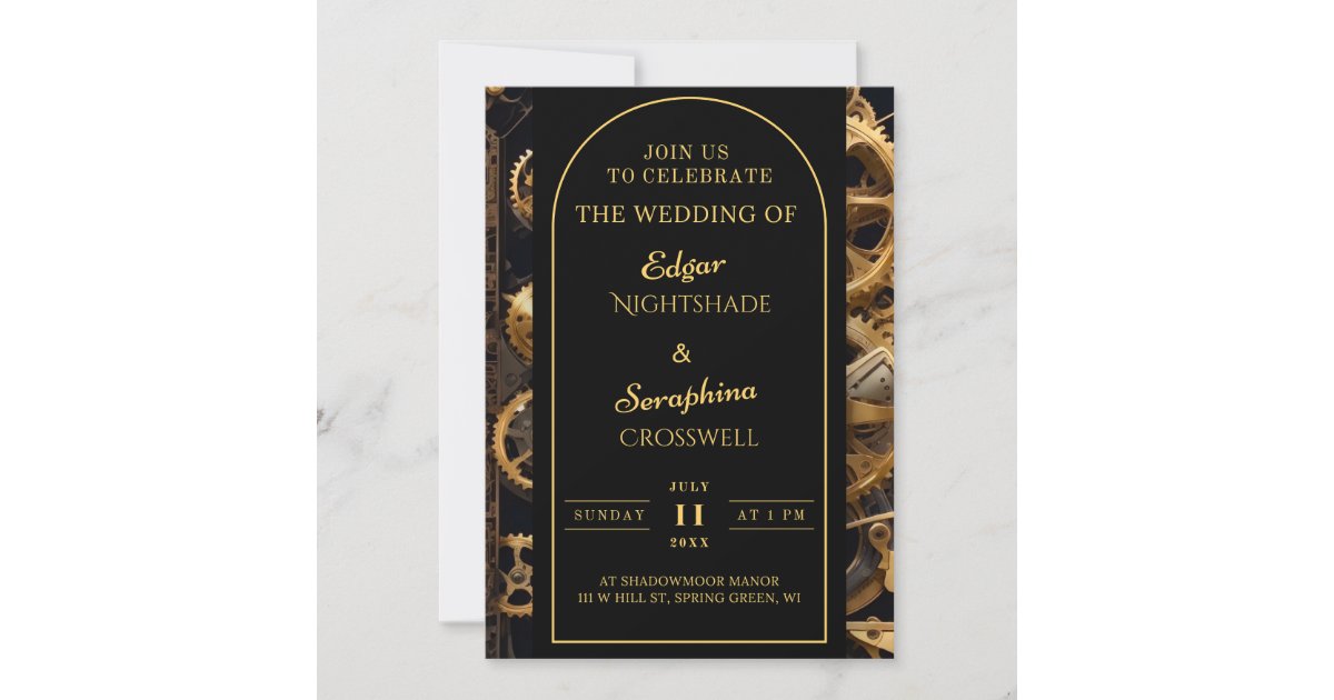 Steampunk Extravaganza Vintage Clockwork Wedding Invitation | Zazzle