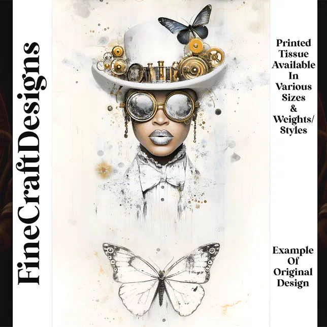 Steampunk Female In White & Butterfly Q3 Decoupage Tissue Paper | Zazzle