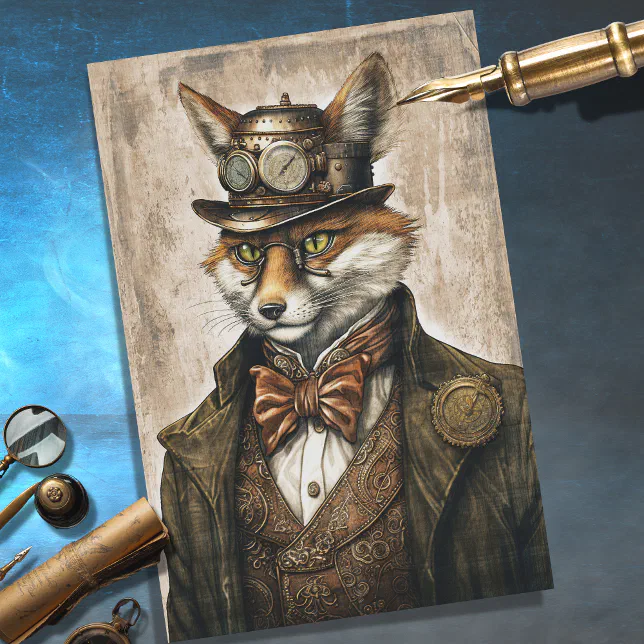 Steampunk Fox 1 Decoupage Tissue Paper | Zazzle