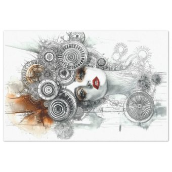 Steampunk Mechanical Elegant Woman N1 Decoupage Tissue Paper | Zazzle