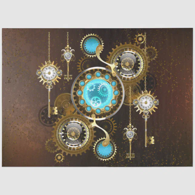 Steampunk Rusty Background with Turquoise Lenses Tissue Paper | Zazzle