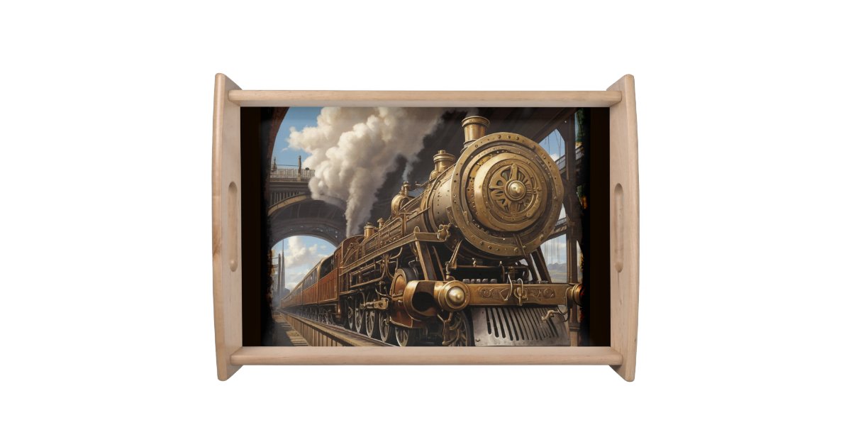 Steampunk Train and Victorian Bridge Serving Tray | Zazzle