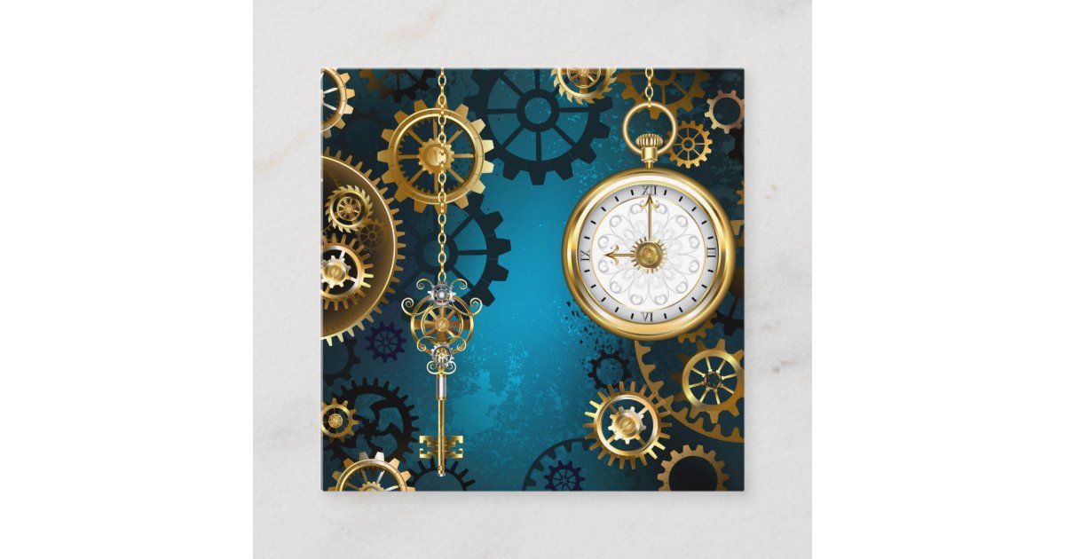 Steampunk turquoise Background with Gears Calling Card | Zazzle