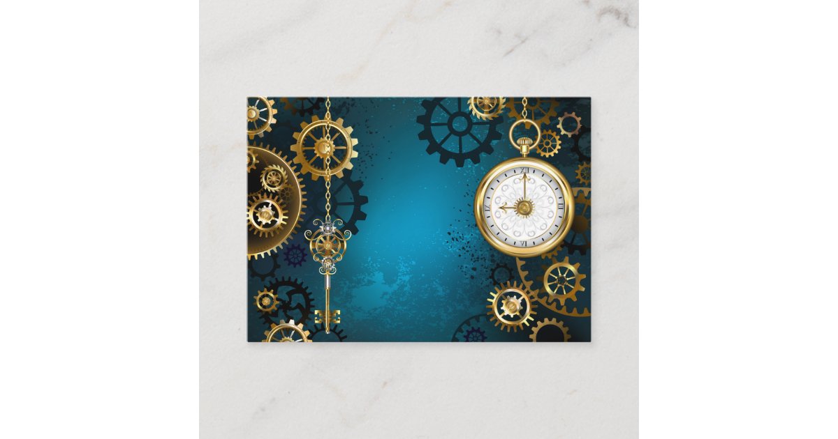 Steampunk turquoise Background with Gears Calling Card | Zazzle