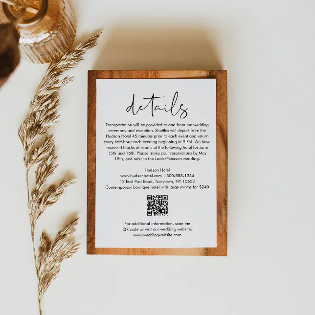 STELLA Minimalist Wedding Details QR Code 3.5x5 Enclosure Card | Zazzle
