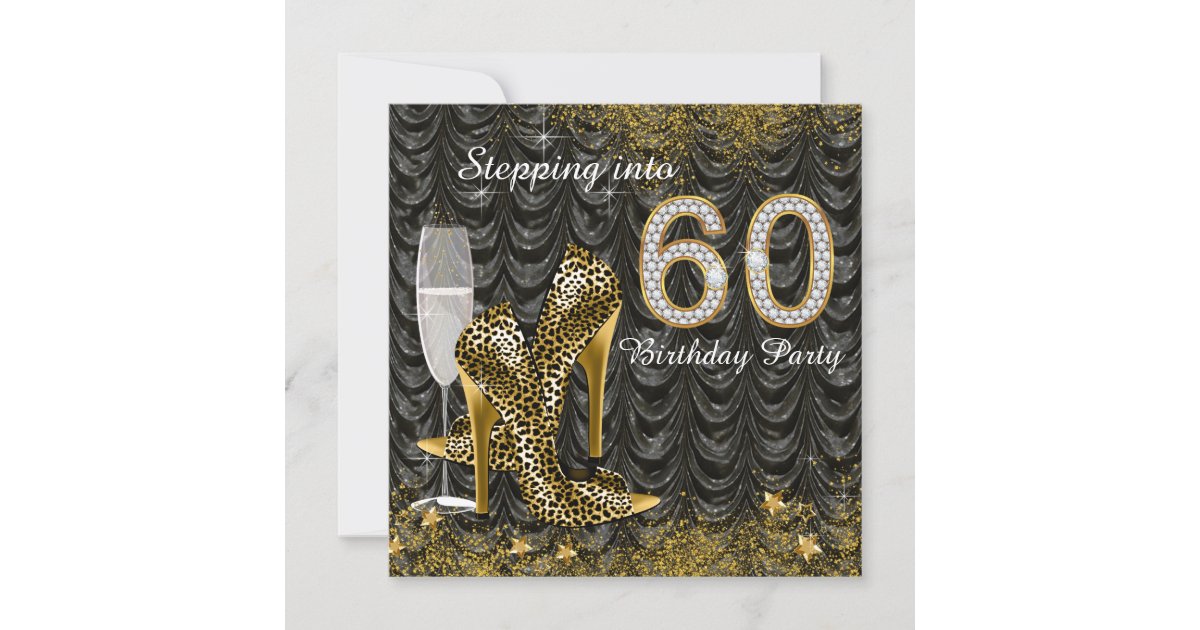 Stepping Into 60 Birthday Party Glitter Satin Invitation | Zazzle