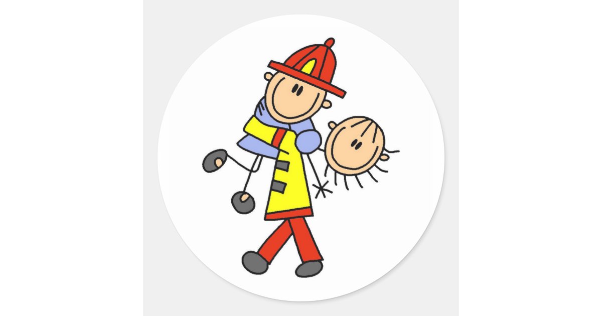 Stick Figure Firefighter Saving Lives Stickers | Zazzle