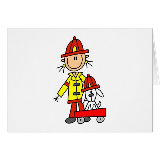 Stick Figure Firefighter with Dalmation Cards | Zazzle.co.uk