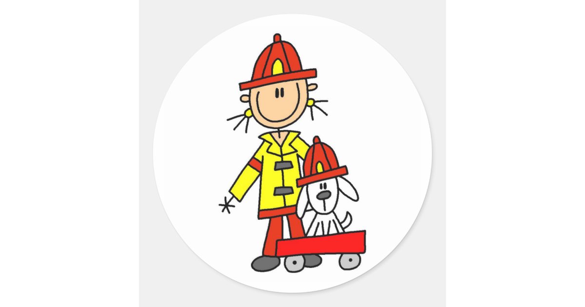Stick Figure Firefighter with Dalmation Sticker | Zazzle.co.uk