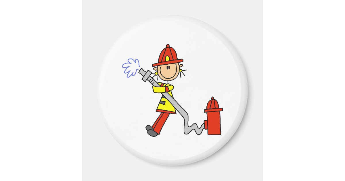 Stick Figure Firefighter with Hose Magnet | Zazzle
