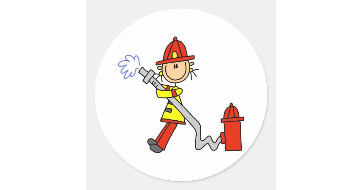 Stick Figure Firefighter with Hose Stickers | Zazzle