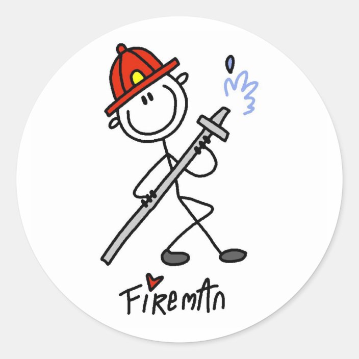 Stick Figure Fireman Classic Round Sticker | Zazzle.co.uk