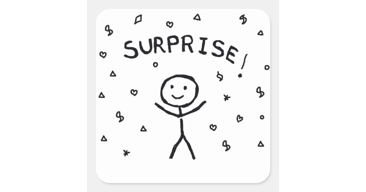 Stickman - Surprise! Square Sticker | Zazzle