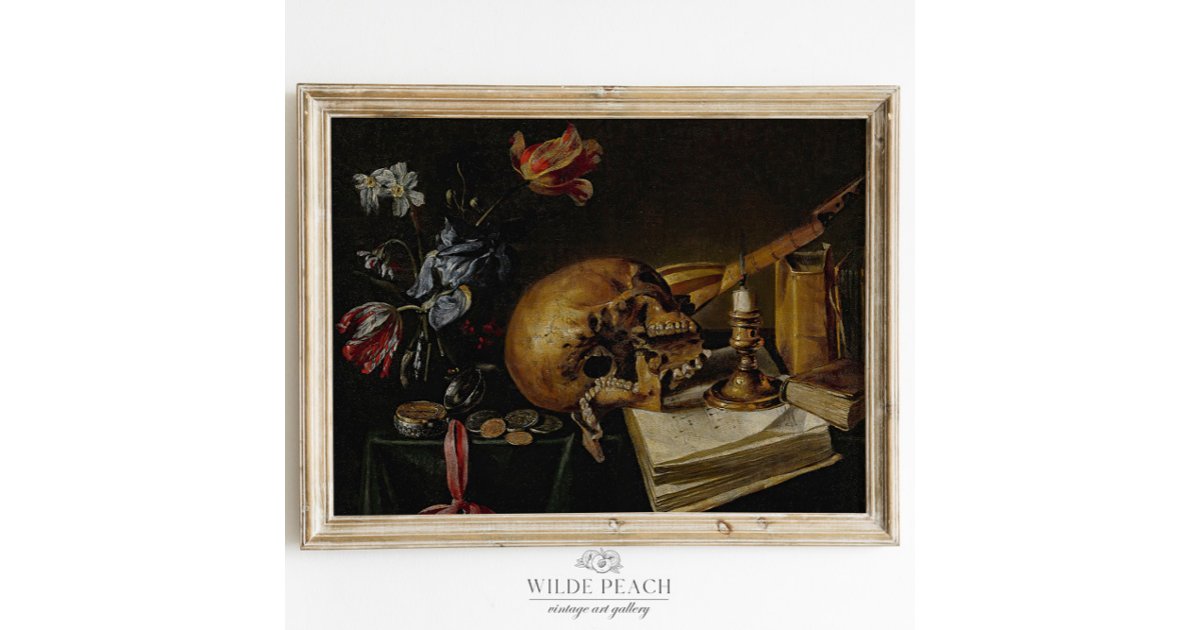 Still Life with a Skull Vintage Painting by Simon Poster | Zazzle