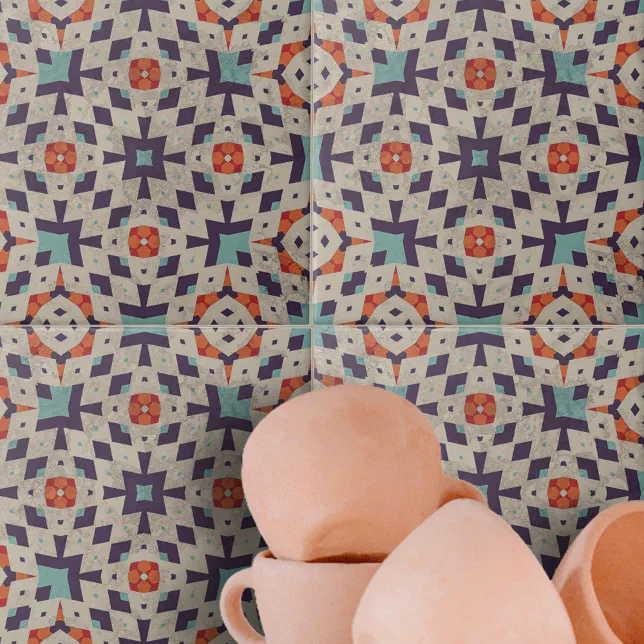 Stone-Look Complex Geometric Mosaic Pattern Tile | Zazzle