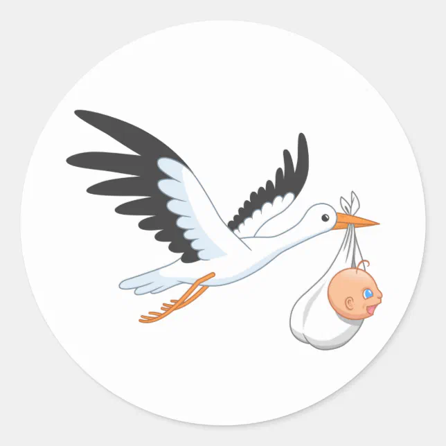 Stork Carrying a Baby Bundle Classic Round Sticker | Zazzle