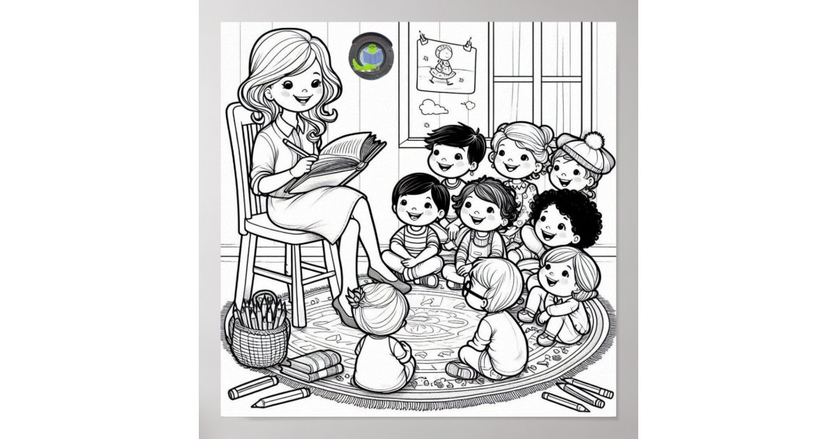 Storytime Circle Colouring Poster | Zazzle