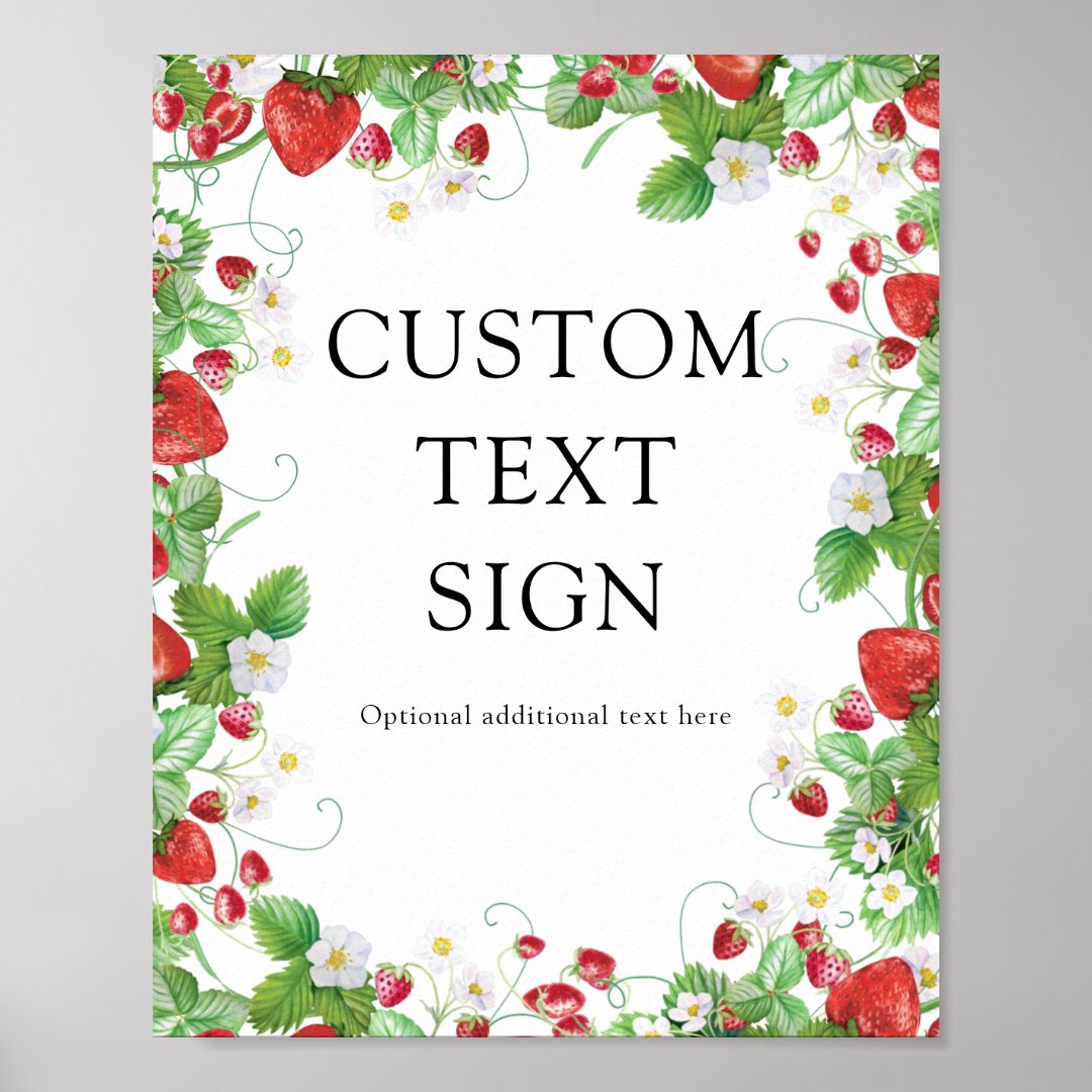 Strawberry Berry Sweet | Custom Text Baby Shower Poster | Zazzle