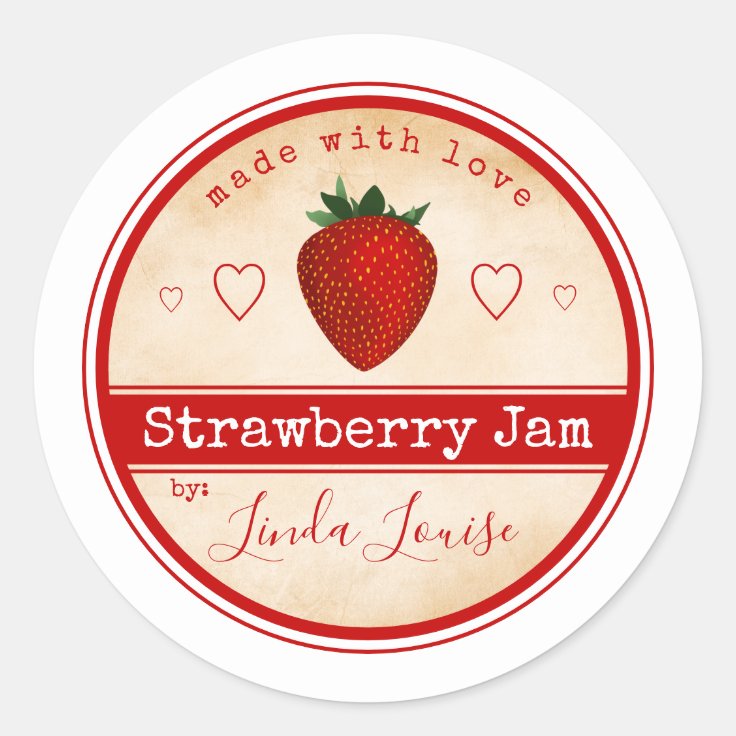 strawberry jam labels classic round sticker | Zazzle