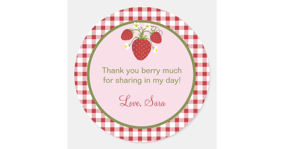Strawberry Theme Favour Sticker | Zazzle
