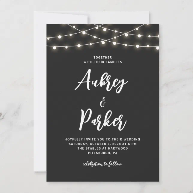 String Lights EDITABLE COLOR Wedding Invitation | Zazzle
