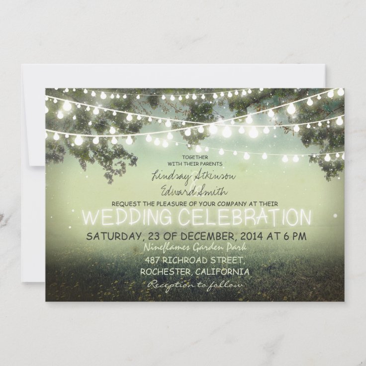 string of lights rustic wedding invitation | Zazzle
