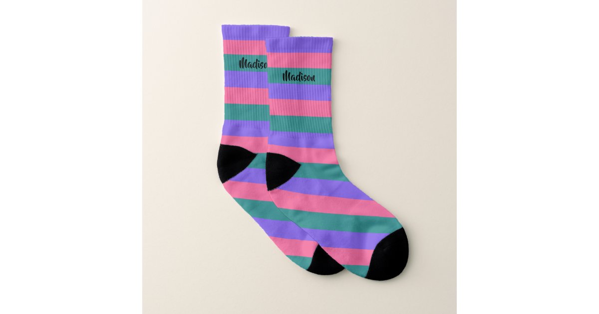 Stripes Pattern custom name socks | Zazzle