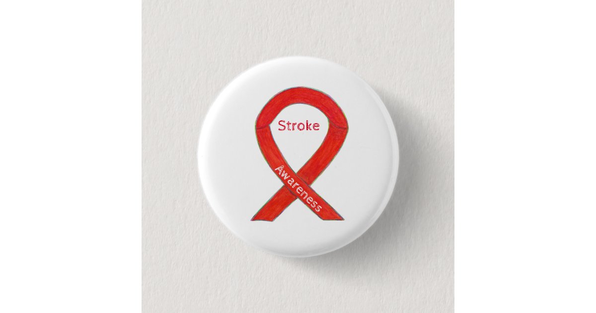 Stroke Awareness Red Ribbon Custom Art Pin | Zazzle